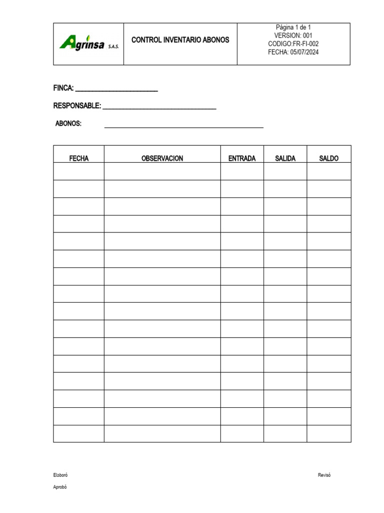 Control Inventario de Abonos | PDF