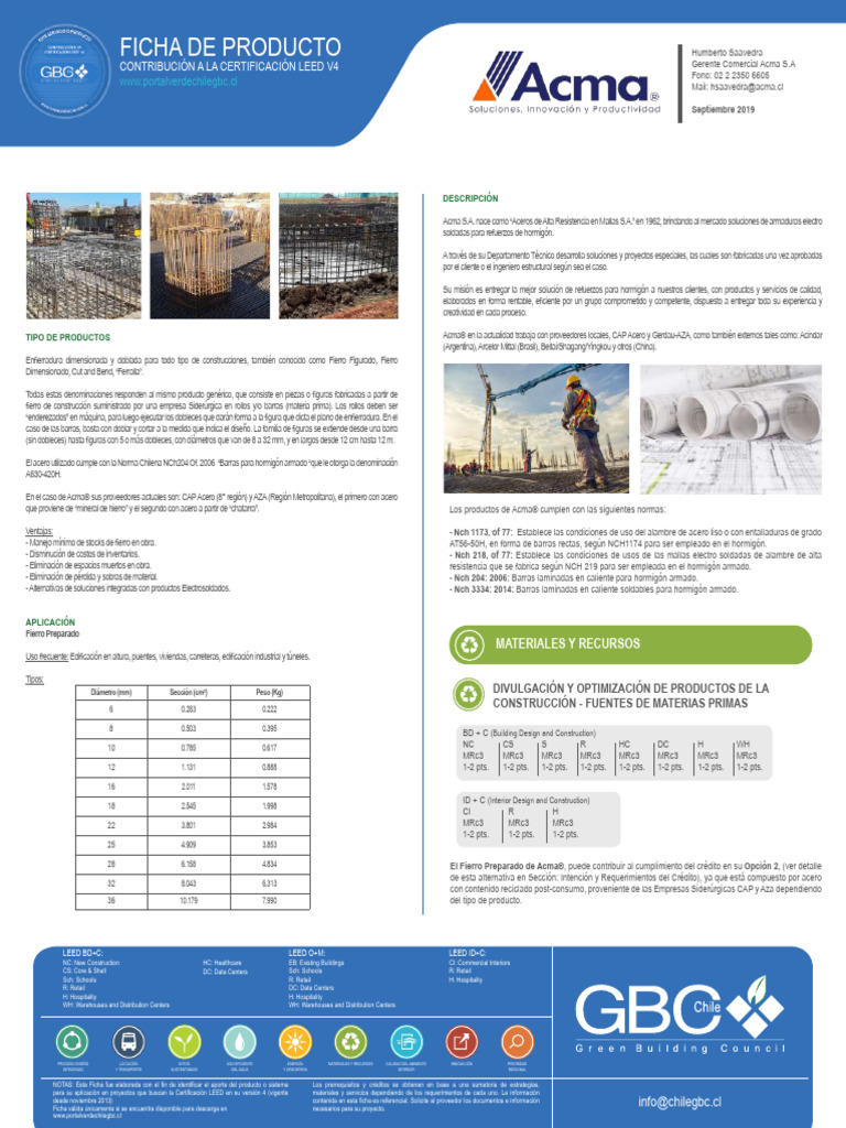 Acma Ficha Fierro Preparado Leed Ver4 | PDF | Hormigón | Acero