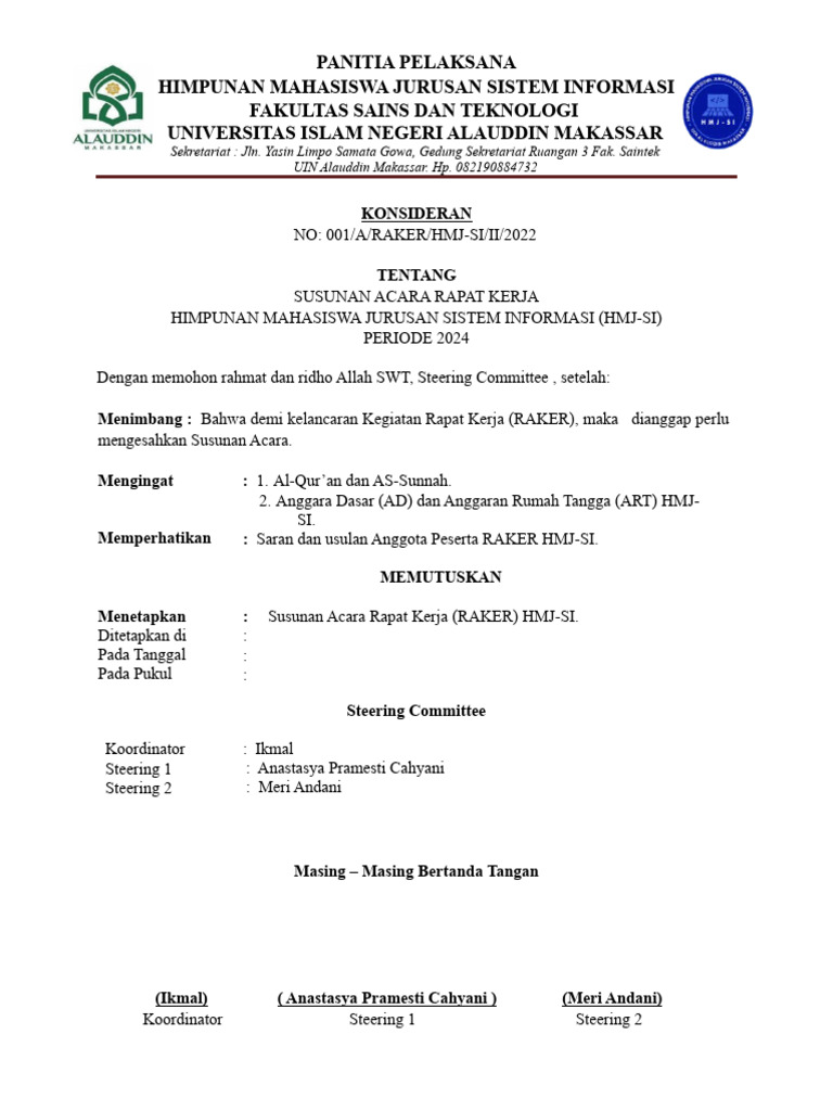 Konsideran RAKER HMJ-SI Periode 2024 | PDF | Komputer