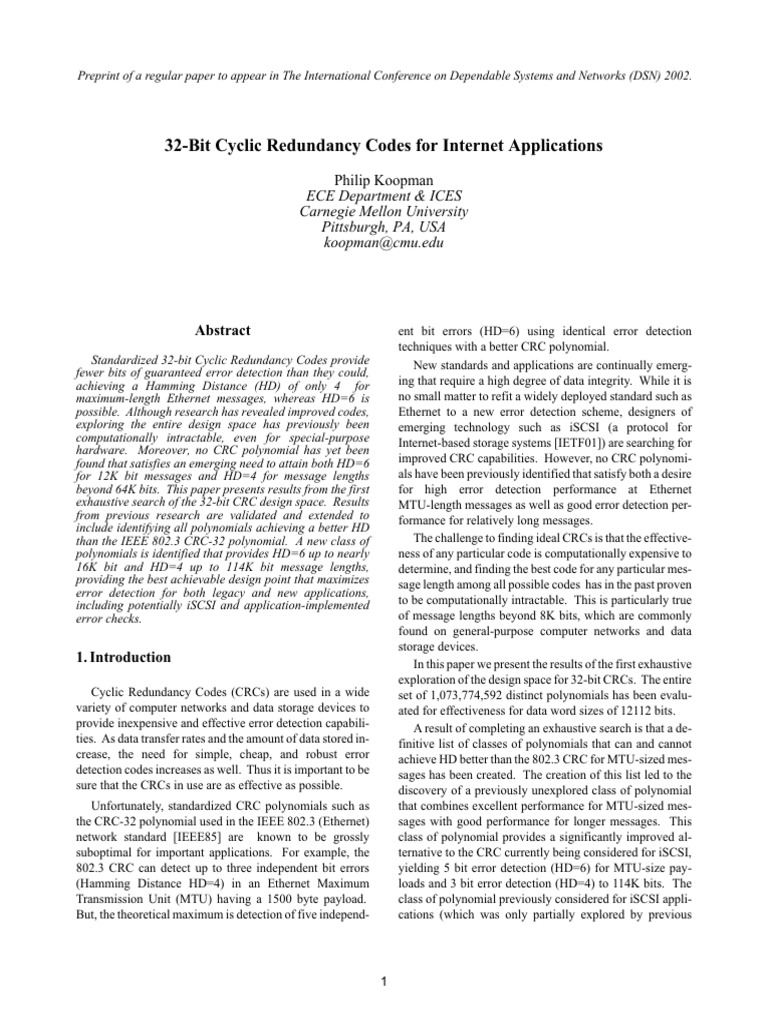 32-Bit Cyclic Redundancy Codes For Internet Applications | PDF | Computing | Computer Science