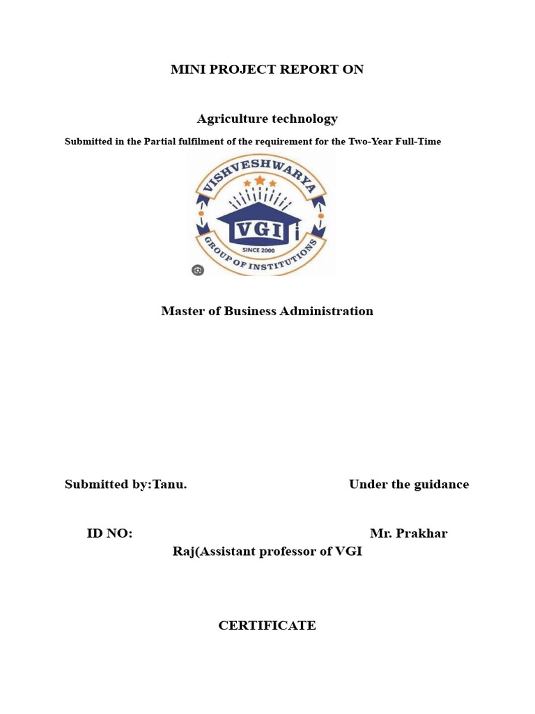 Mini Project On Agriculture Technology | PDF | Agriculture