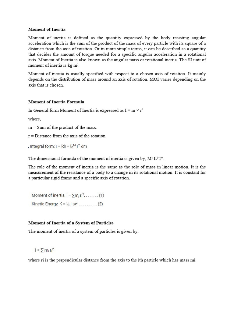 Moment of Inertia | PDF | Torque | Rotation Around A Fixed Axis