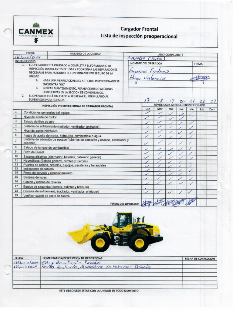 Check List Maquinaria y Equipo Semana 25 2024 | PDF