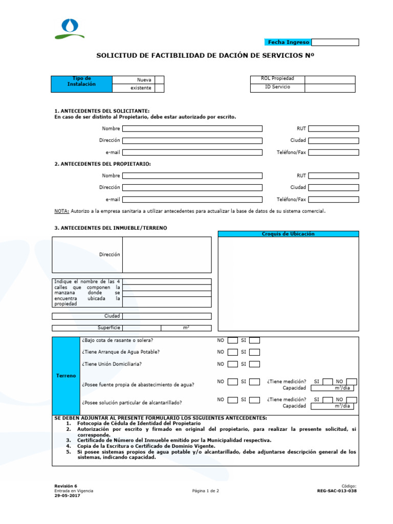 Formulario solicitud de factibilidad ADA | PDF | Condominio | Agua