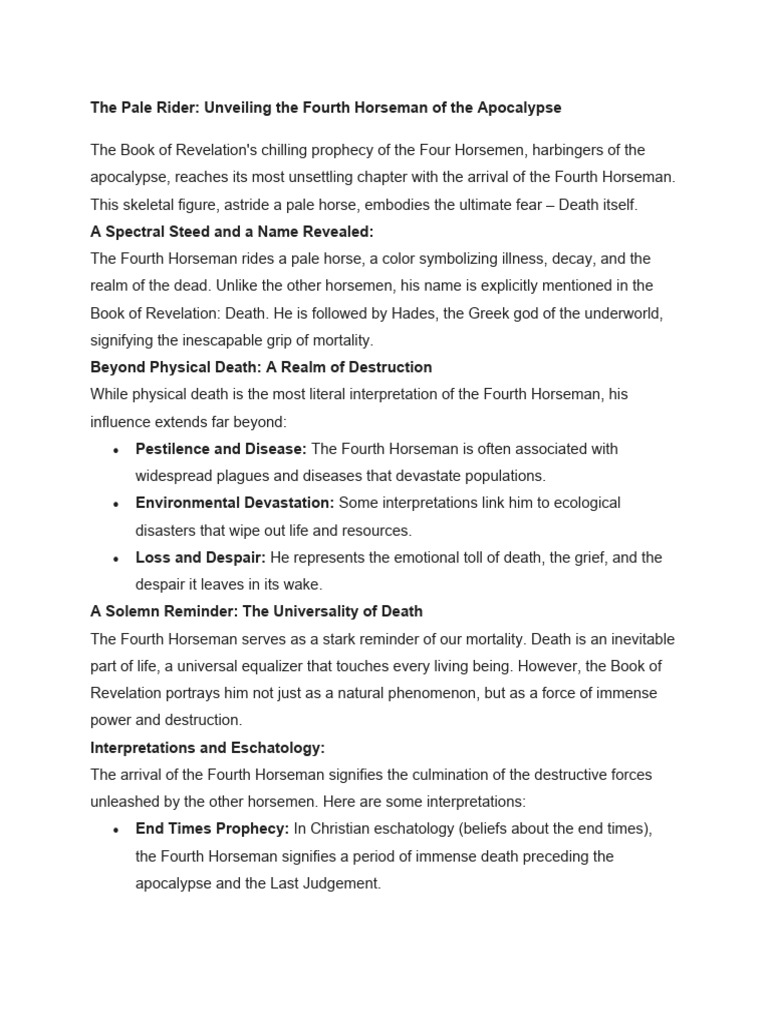 Unveiling The Fourth Horseman of The Apocalypse | PDF | Eschatology ...