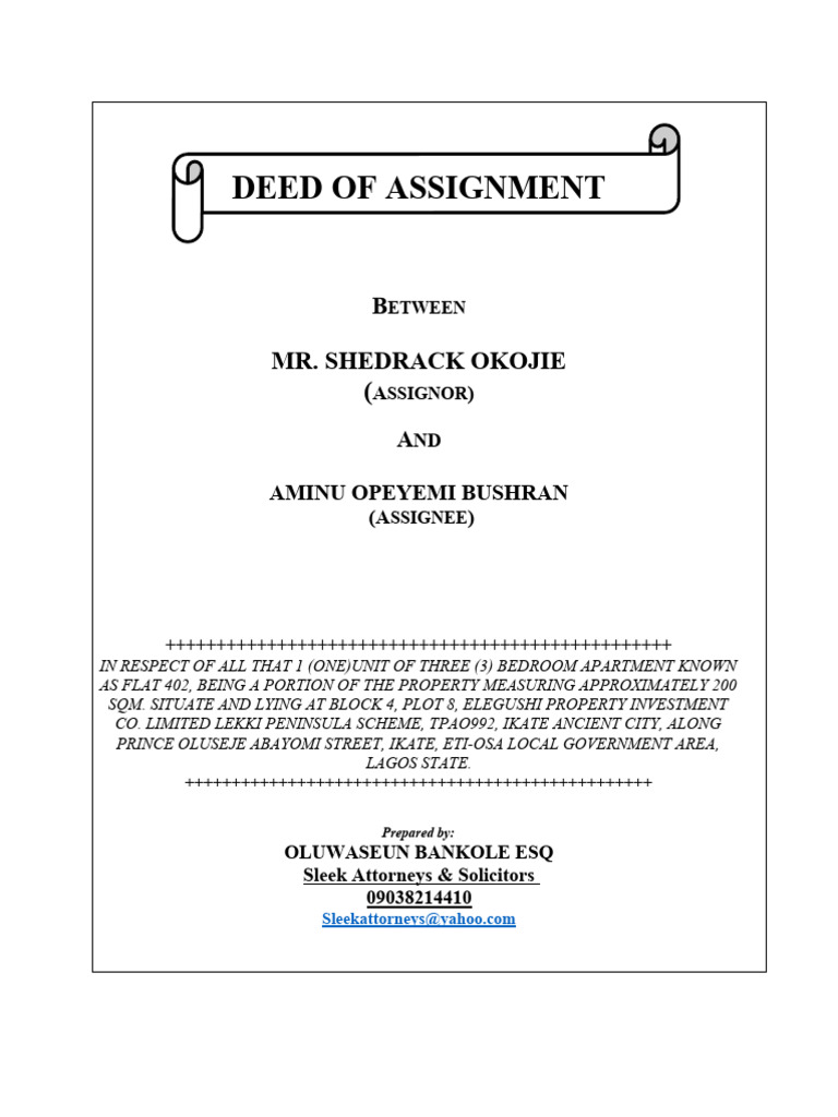 Aminu Opeyemi Bushran Deed of Assignment. | PDF | Assignment (Law) | Covenant (Law)