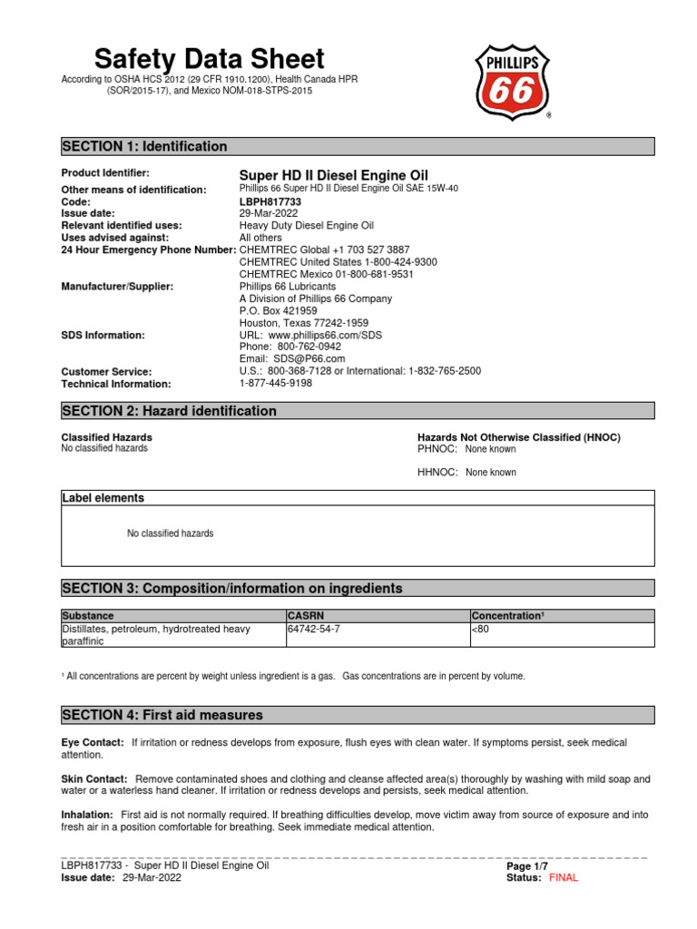 Super HD II Diesel Engine Oil | PDF | Hazardous Waste | Toxicity