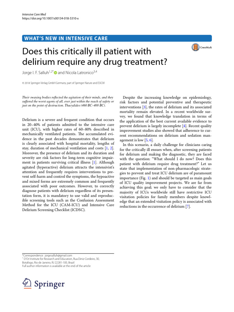 Delirium Management in ICU Patients | PDF | Intensive Care Unit ...