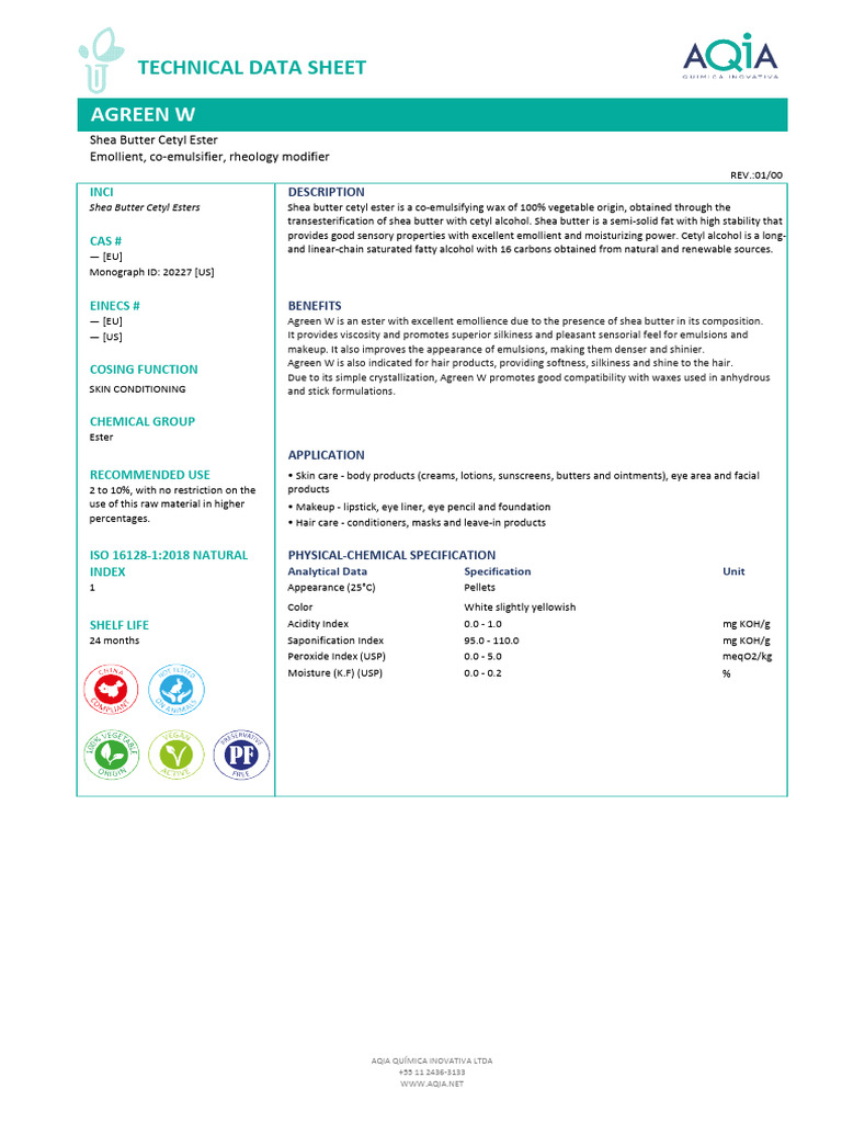 AGREEN W Technical Data Sheet | PDF | Wax | Chemical Substances