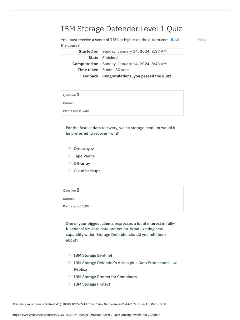 IBM Storage Defender Quiz | PDF | Cloud Computing | Computing