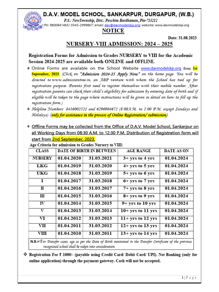 1.admission Notice Academic Session 2024-2025 | PDF