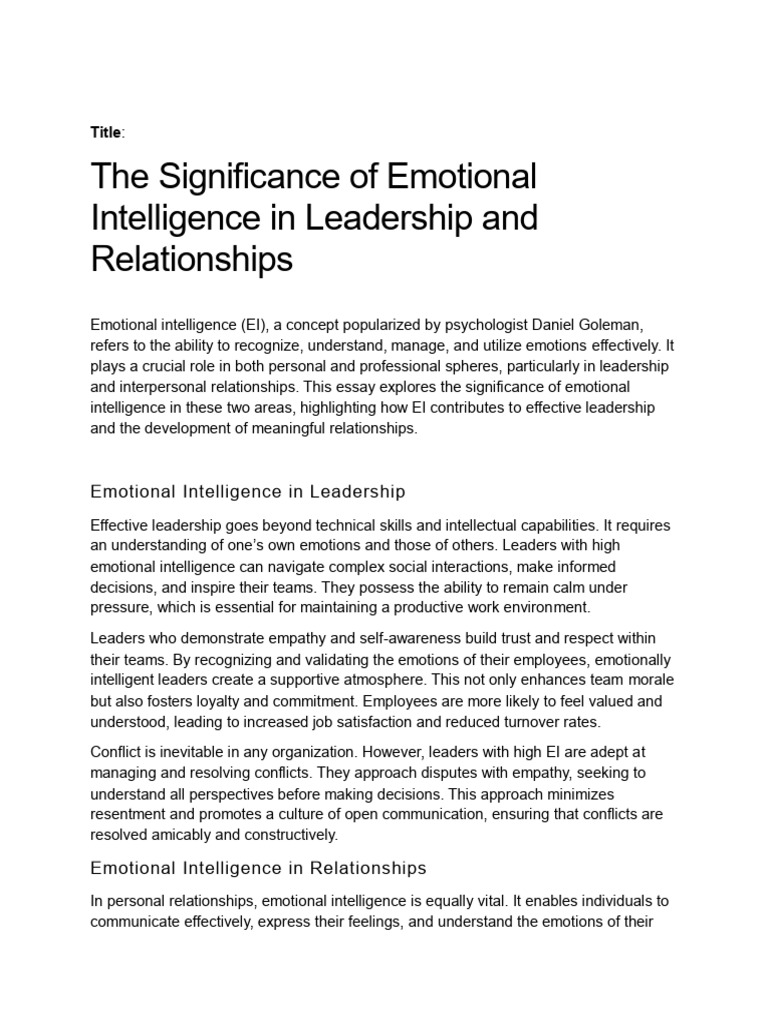 Emotional Intelligence Pdf Emotional Intelligence Leadership