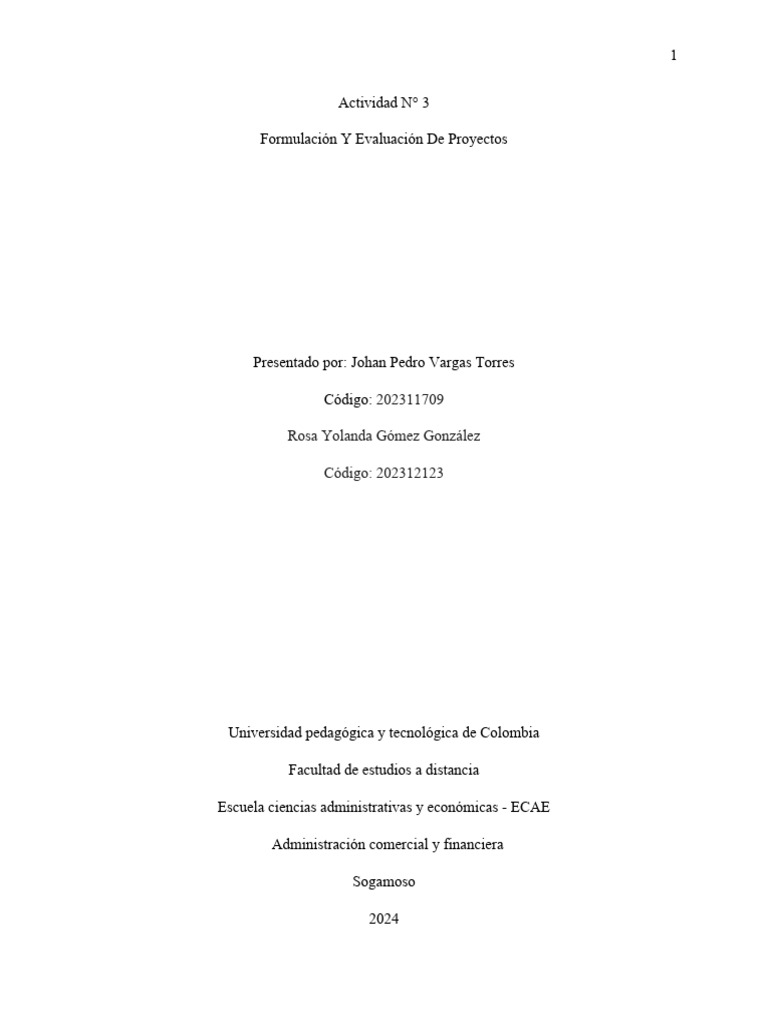 Johan - Vargas - Rosa - Yolanda - Act 3formulacion de Proyectos | PDF | Business | Gestión de ...