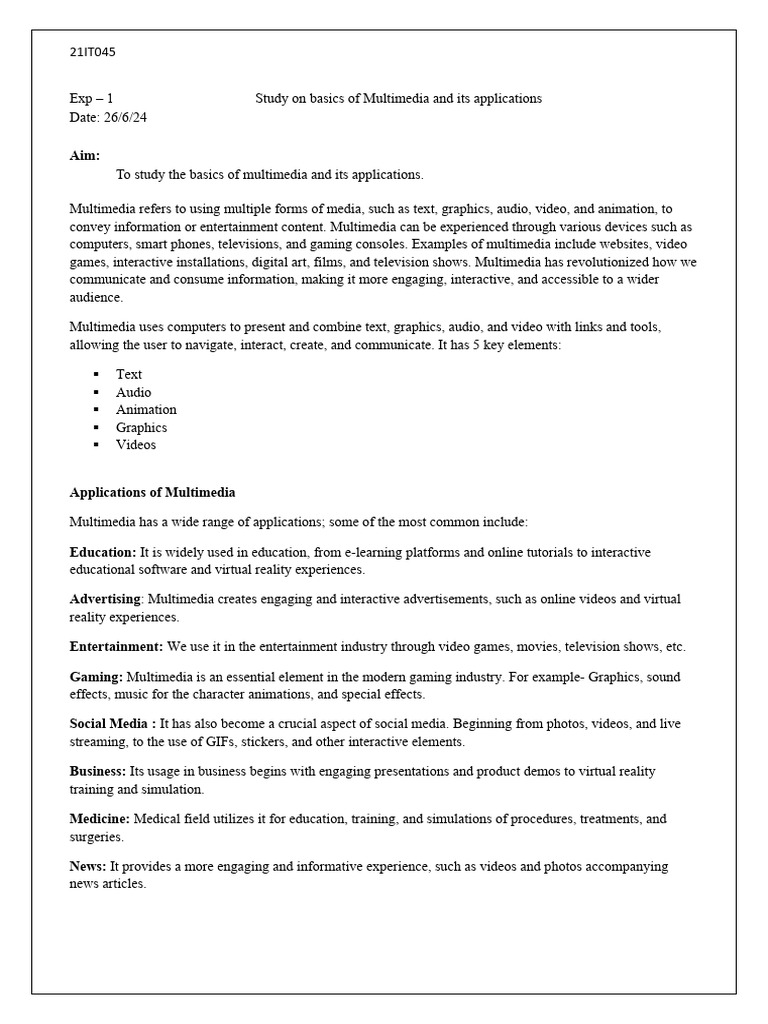 21it045 Exp1 | PDF | Data Compression | Multimedia