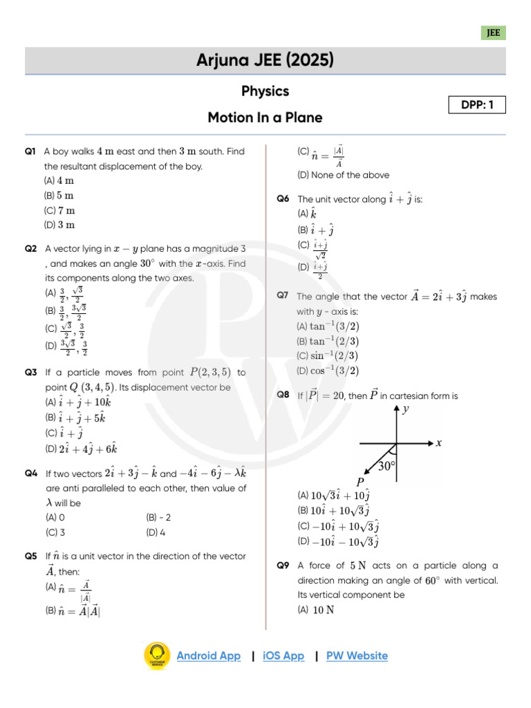 Motion In A Plane Dpp 01 Of Lec 02 Arjuna Jee 2025667a9d3ed499900019fb97b1 Download Free Pdf