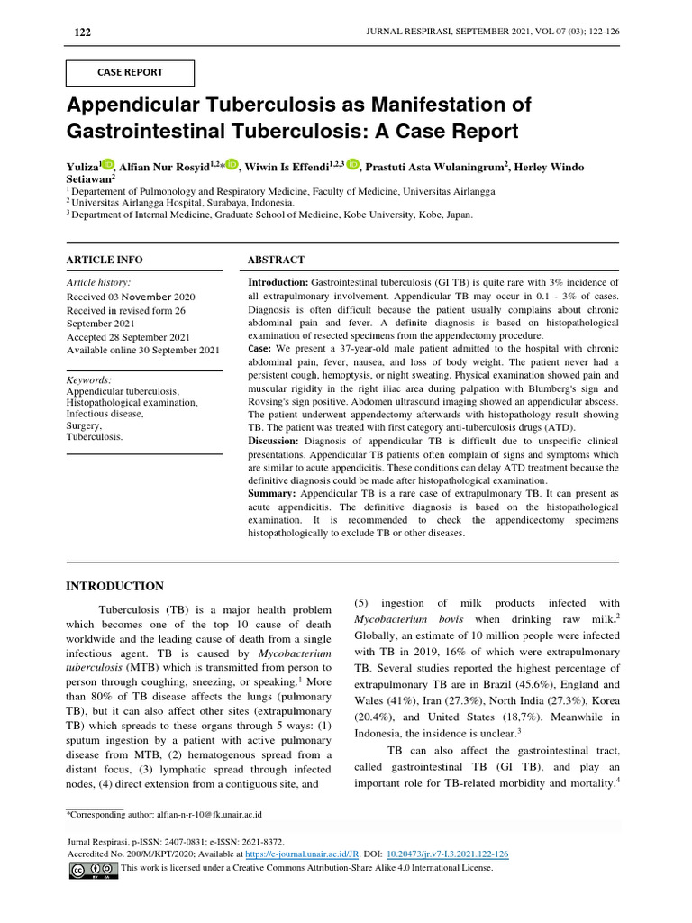 Appendicular Tuberculosis As Manifestation of Gast | PDF | Tuberculosis | Clinical Medicine