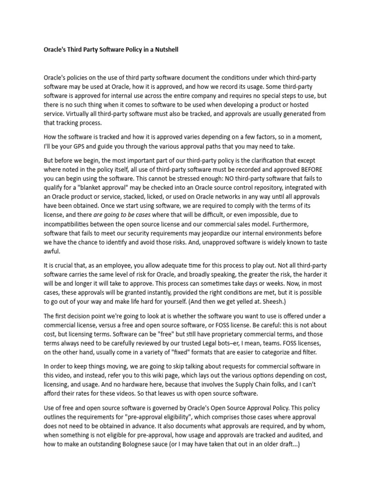 Overview of Third Party Approval Policy - Script | PDF | Open Source ...