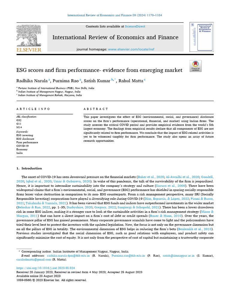 ESG Scores and Firm Performance - Evidence From Emerging Market | PDF ...