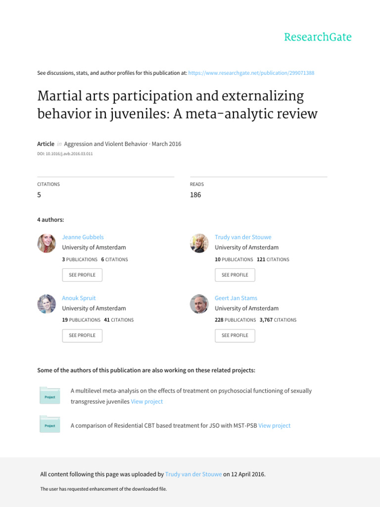 Martial Arts Participation and Externalizing Behavior in Juveniles: A Meta-Analytic Review | PDF ...