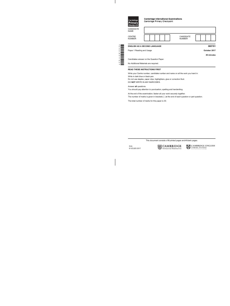 04 PRINT - ESL - Paper 1 | PDF | English As A Second Or Foreign Language