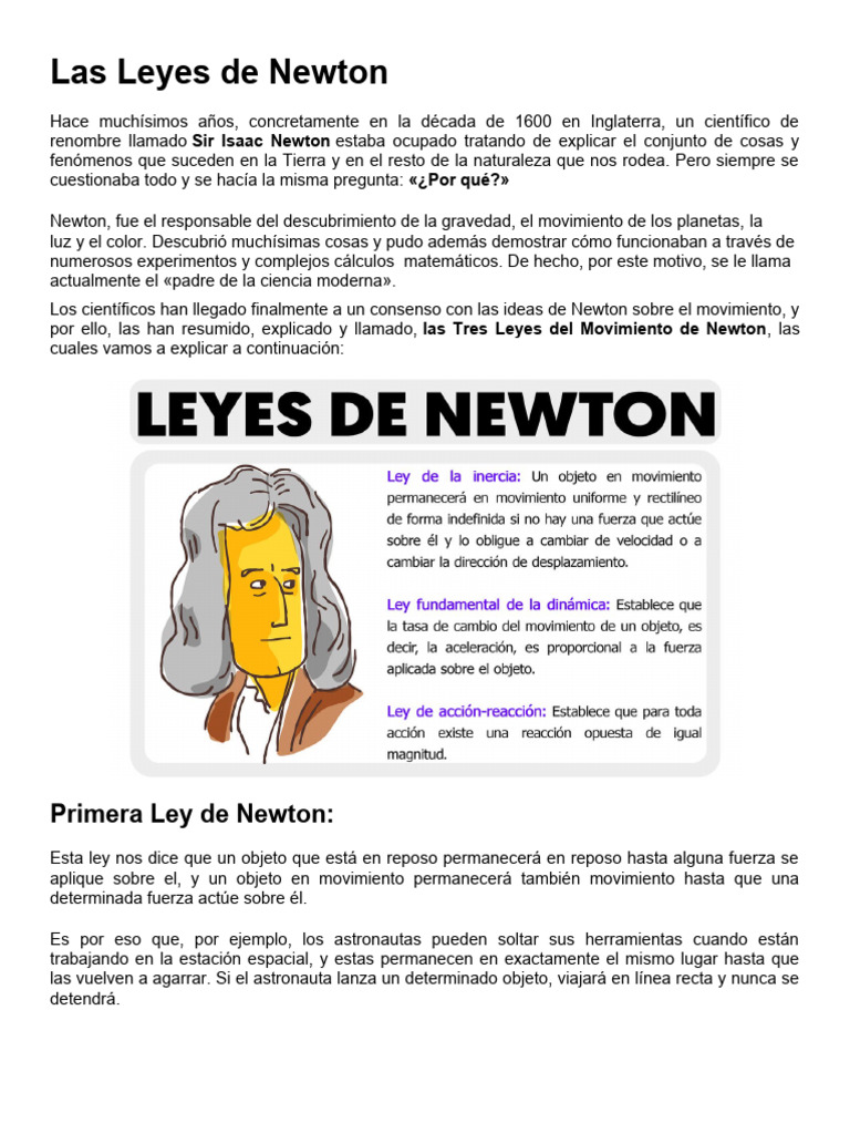 Las Tres Leyes de Newton Explicadas | PDF | Fuerza | Las leyes del ...