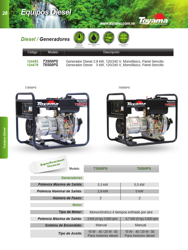 Generadores Diesel Toyama: Modelos y Especificaciones | PDF | Motor ...