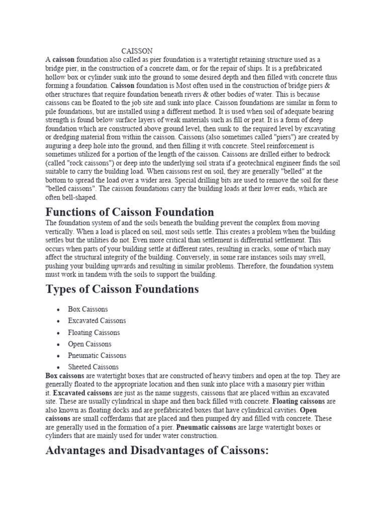 CAISSON | Download Free PDF | Deep Foundation | Foundation (Engineering)