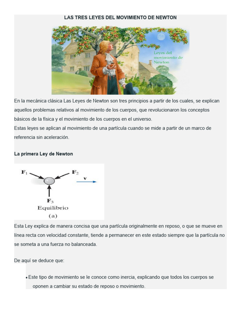 LAS TRES LEYES DEL MOVIMIENTO DE NEWTON | PDF | Fuerza | Las leyes del ...