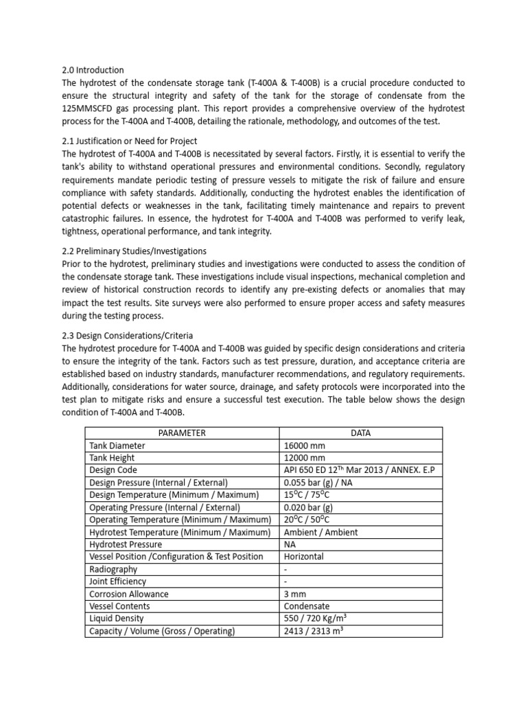 Hydrotest of The Condensate Storage Tanks | PDF