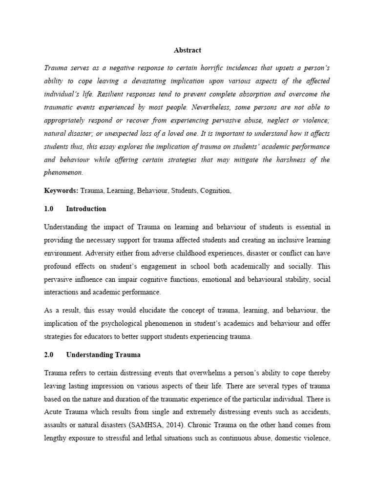 Impact of Trauma on Student Learning | PDF | Psychological Trauma ...