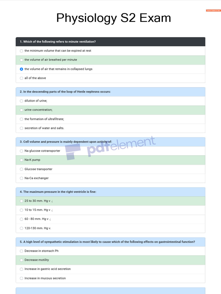 Physiology S2 Exam | PDF | Spinal Cord | Heart