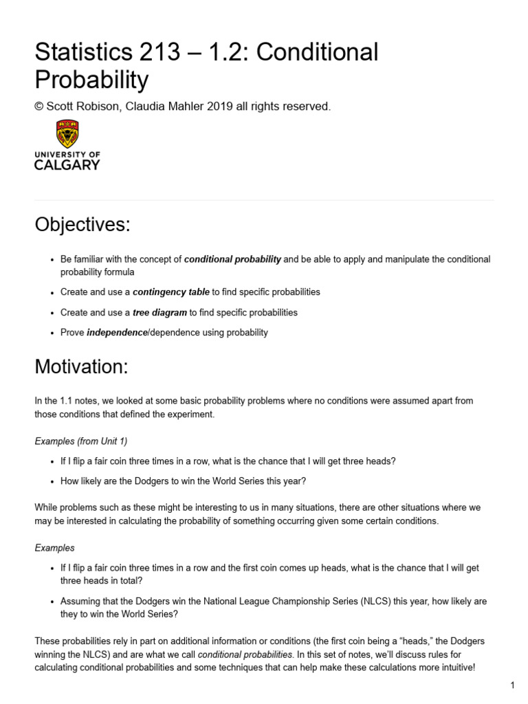 1.2 Conditional Probability | PDF | Probability | Handedness