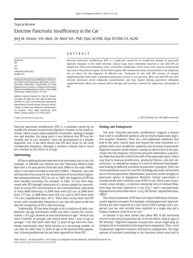 Serum Feline Trypsin-Like Immunoreactivity in Cats With Exocrine ...