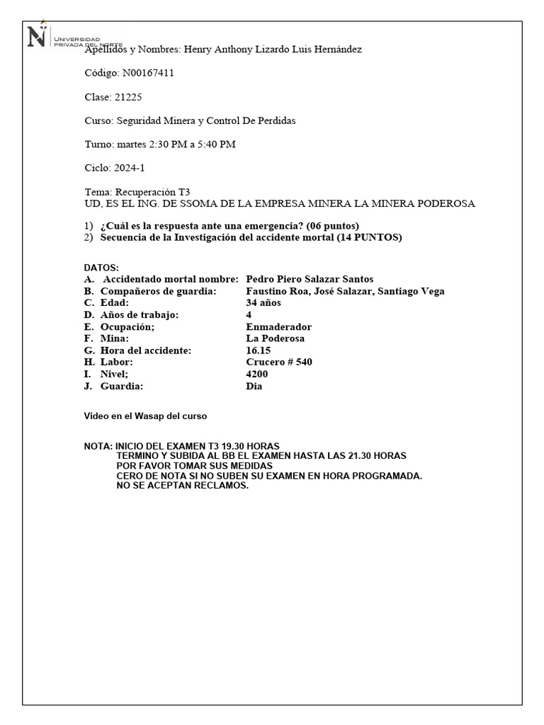 EXAMEN T3 Recuperacion Henry Anthony Lizardo Luis Hernandez | PDF