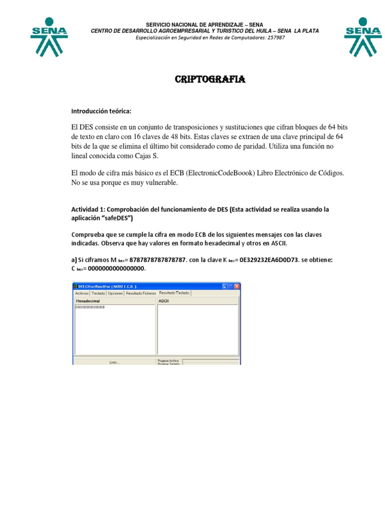 Taller Data Encryption Standard | PDF | Clave (criptografía) | Ascii