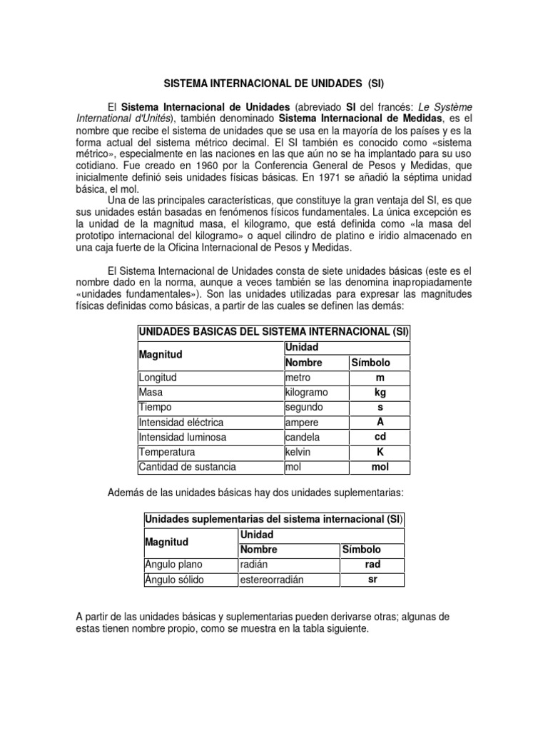 SISTEMA INTERNACIONAL DE UNIDADES | PDF | Sistema Internacional de Unidades | Kilogramo