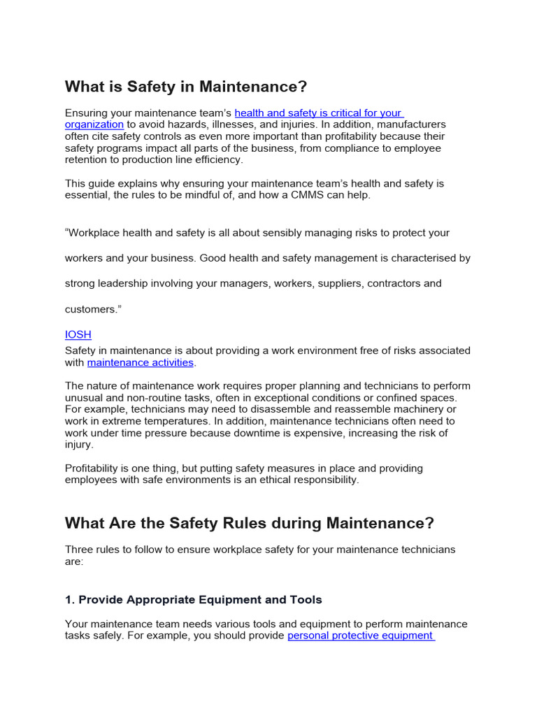 What Is Safety in Maintenance | PDF | Occupational Safety And Health ...