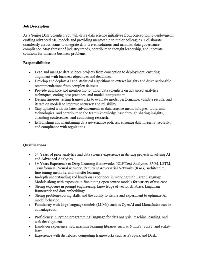 Job Description - Gen AI Developer | PDF | Data Science | Artificial ...