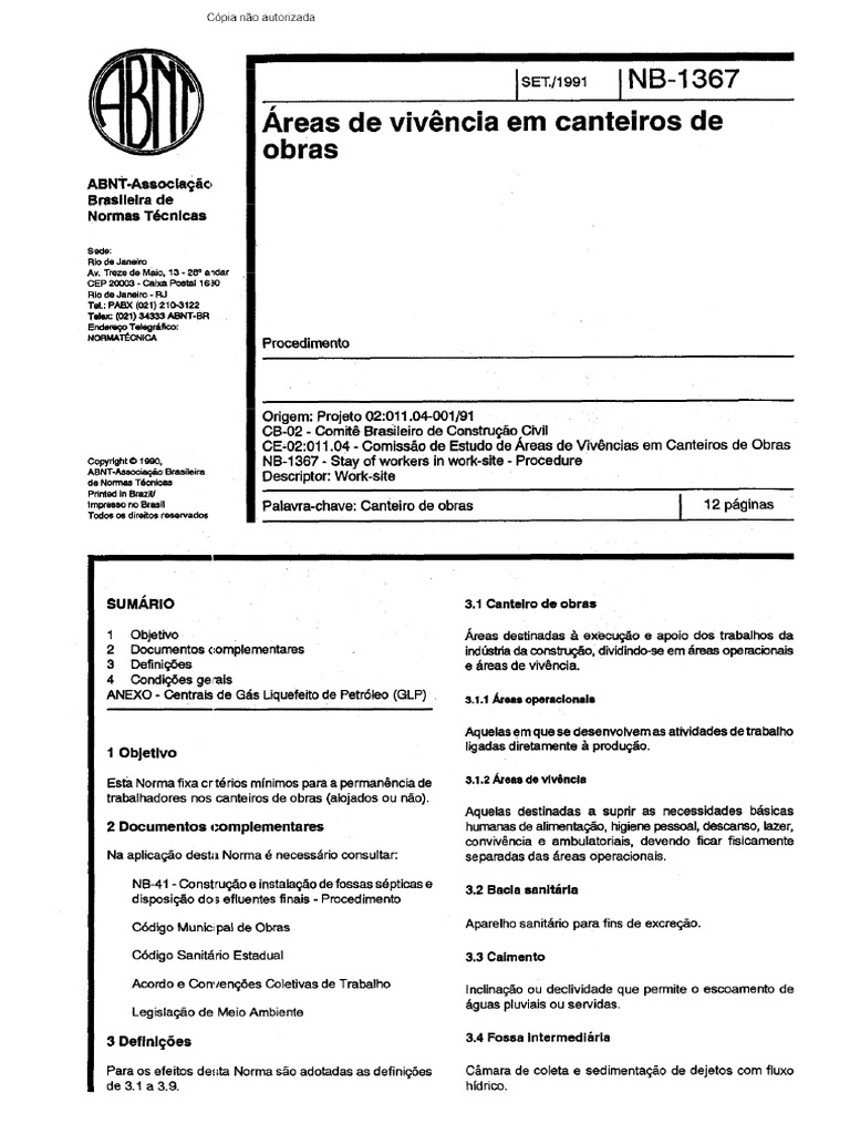 NBR 1367 - Canteiro de Obras | PDF