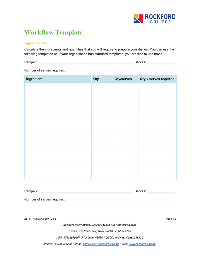 SITHCCC043 Workflow Template Guide | PDF | Career & Growth | Business