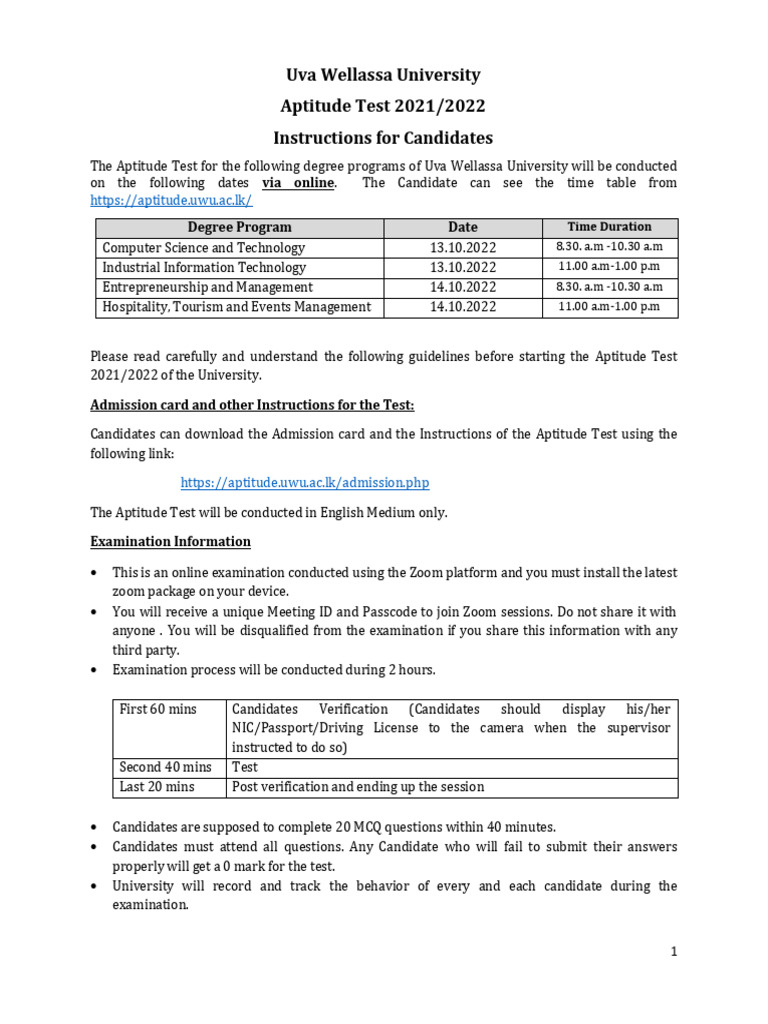 Aptitude Test Instructions For Candidates | PDF | Computer Science ...