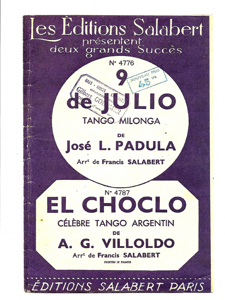 9 de Julio (Arrangement Francis Salabert) (Orchestration) (Tango Milonga) | PDF