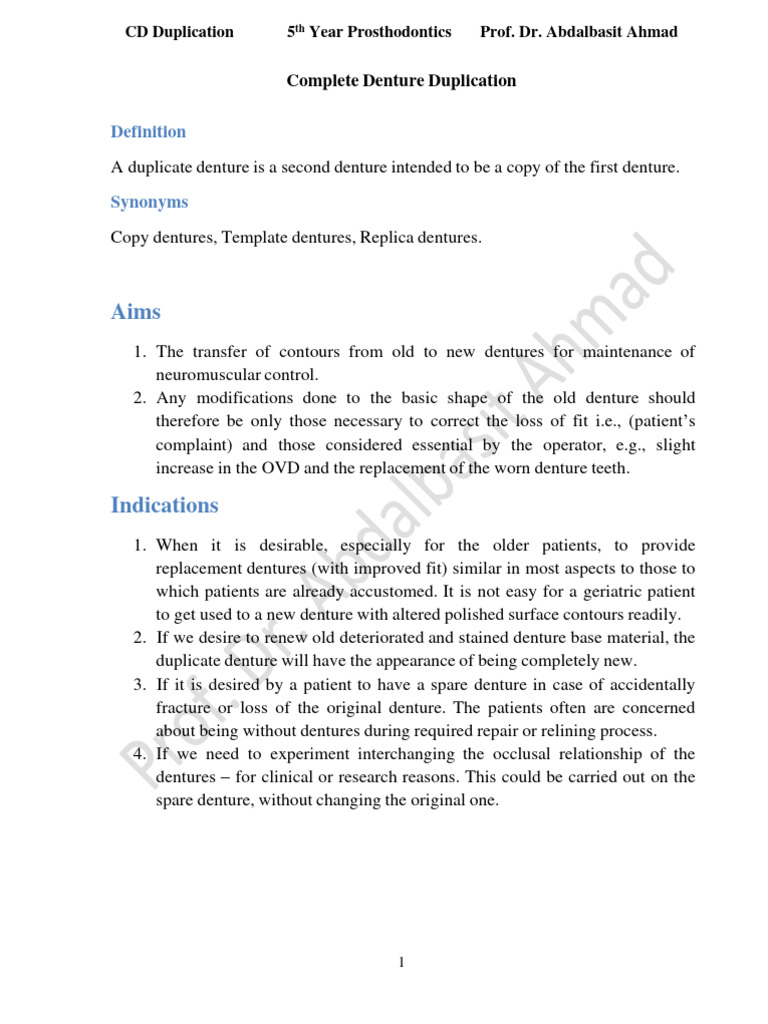 Duplication of Complete Denture | PDF | Dentures | Dentistry Branches