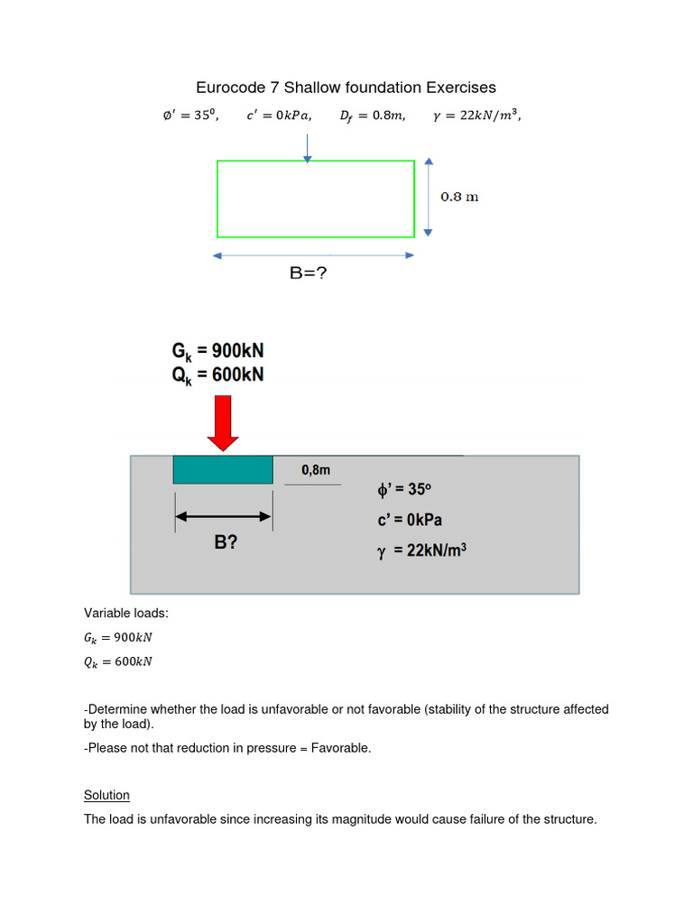 Eurocode 7 Shallow Foundation Exercises 2 | PDF | Applied And Interdisciplinary Physics