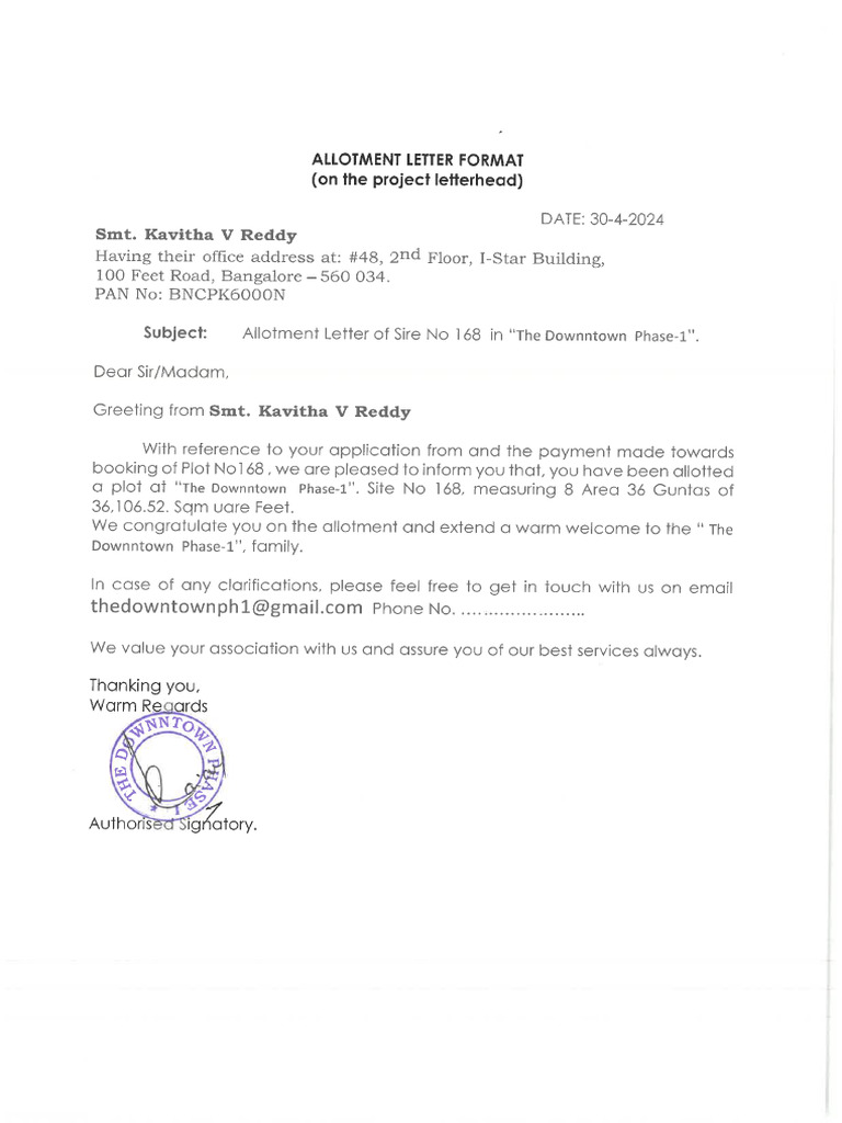 Allotment Letter | PDF