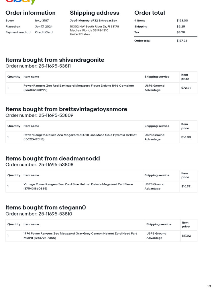 Order details _ eBay 17 | PDF | Payments | Transforming Toy Robots