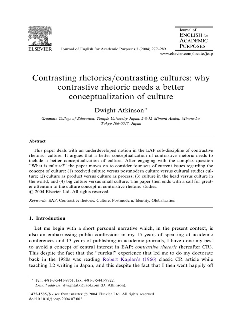 Contrasting Rhetorics/contrasting Cultures: Why Contrastive Rhetoric ...