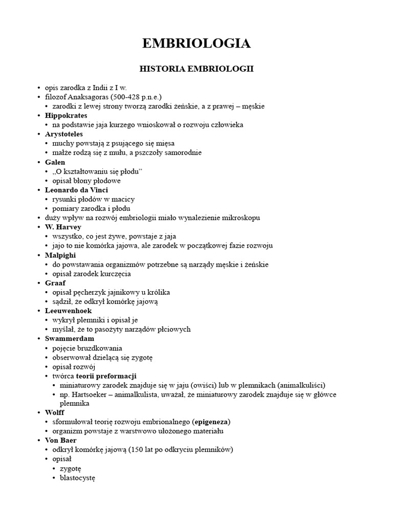 Embriologia - Skrypt | PDF