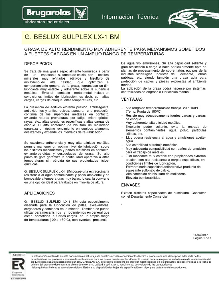 FT Brugarolas G Beslux Sulplex Lx-1 BM | PDF | Lubricante | Materiales