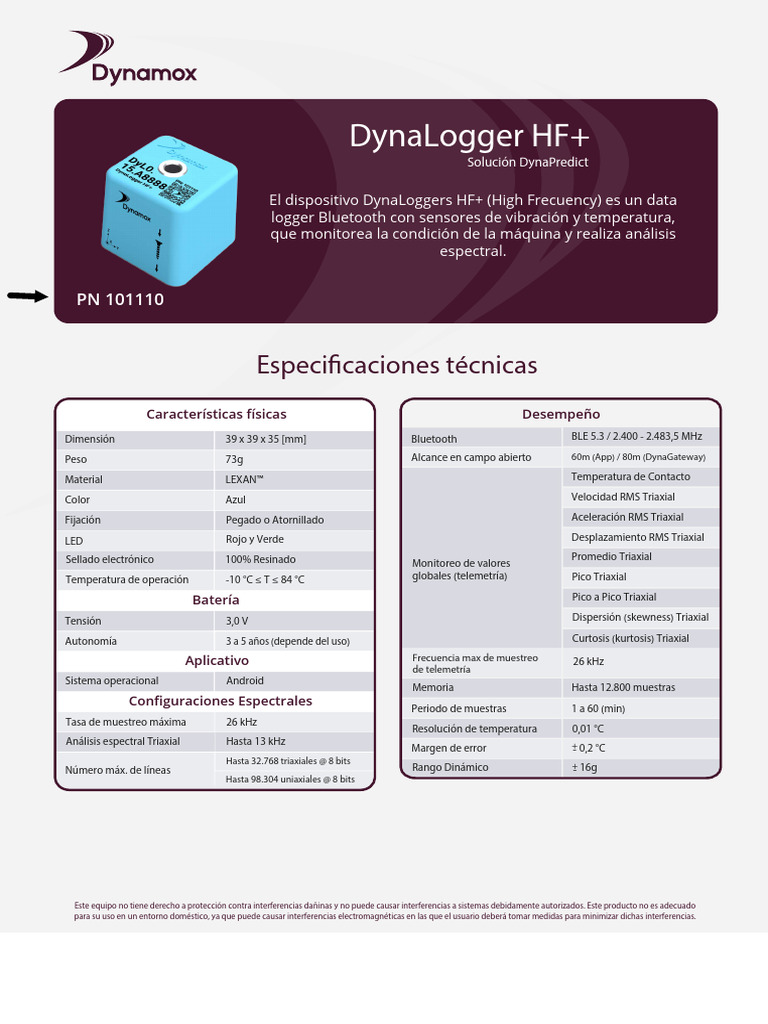 Ficha Técnica Dynalogger HF+ 101110 | PDF | Hertz | Ingeniería Informática
